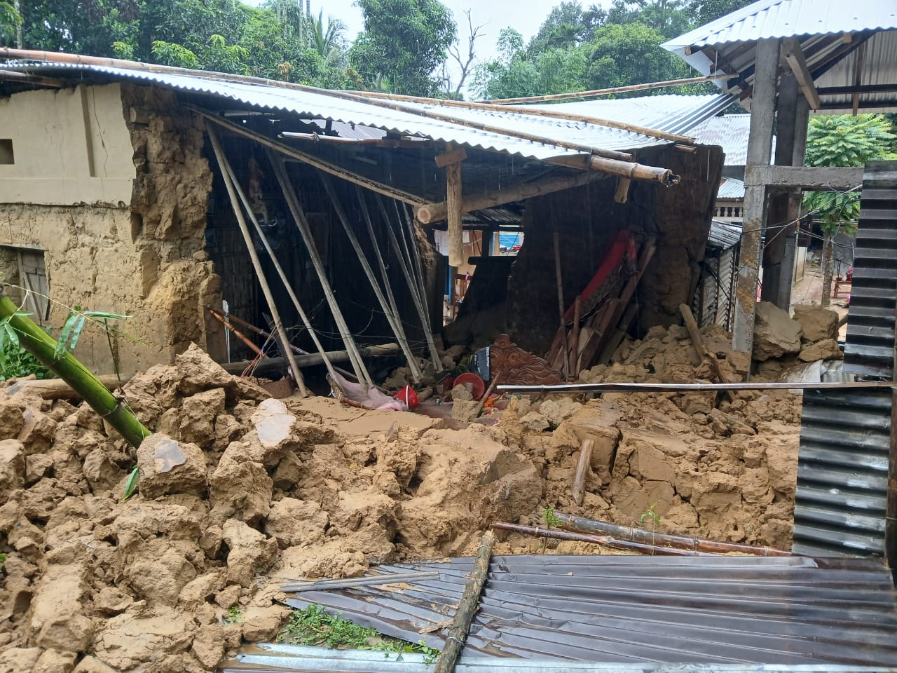 Three families left homeless after house collapse due to torrential ...